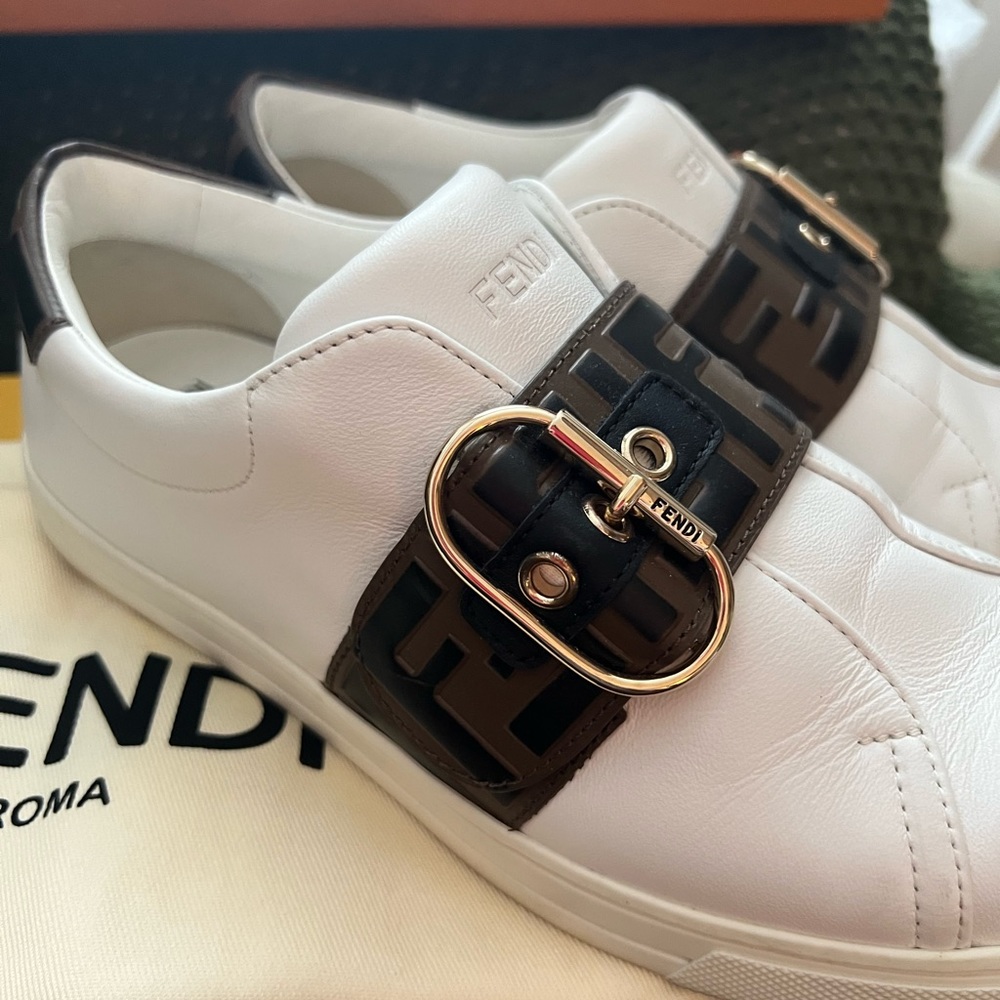 Fendi Signature White Leather Sneakers Size 38 - Gem